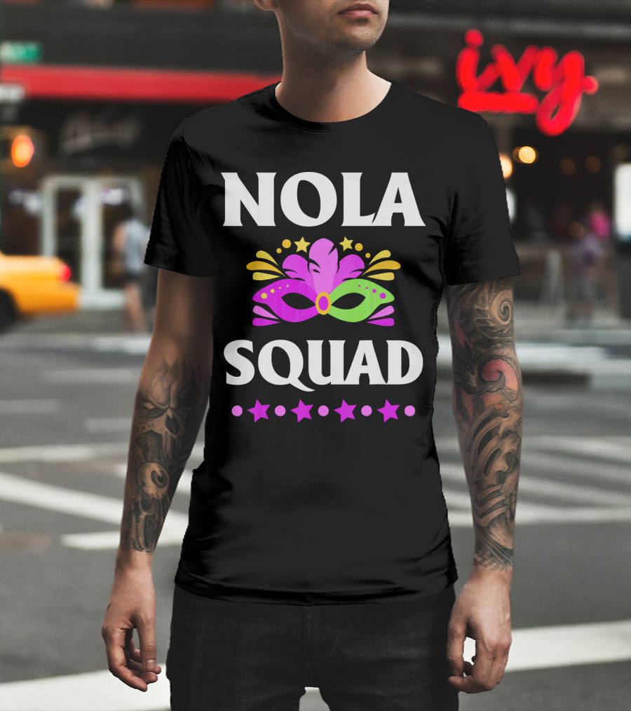Nola Squad Mardi Gras Mask Stars T-Shirt