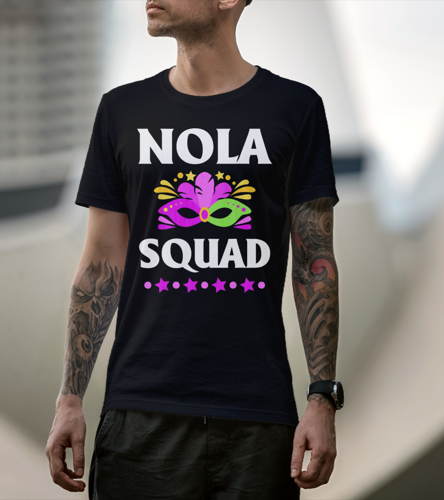 Nola Squad Mardi Gras Mask Stars T-Shirt