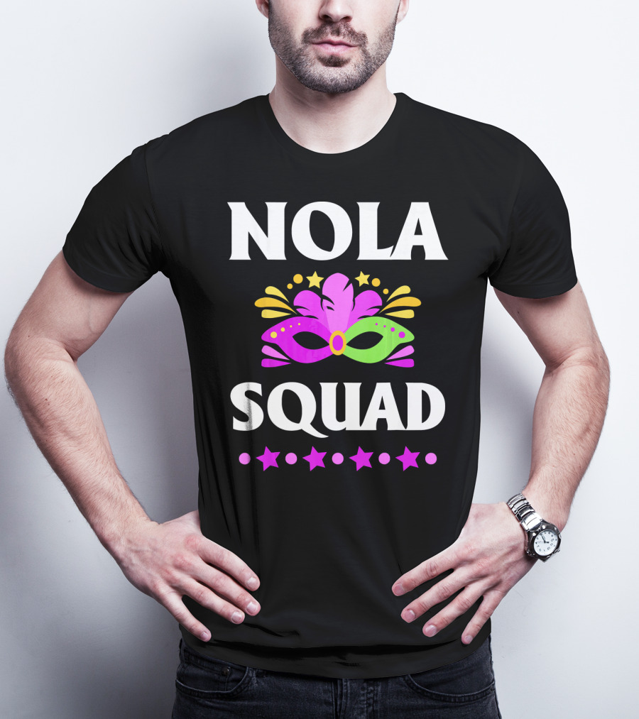 Nola Squad Mardi Gras Mask Stars T-Shirt