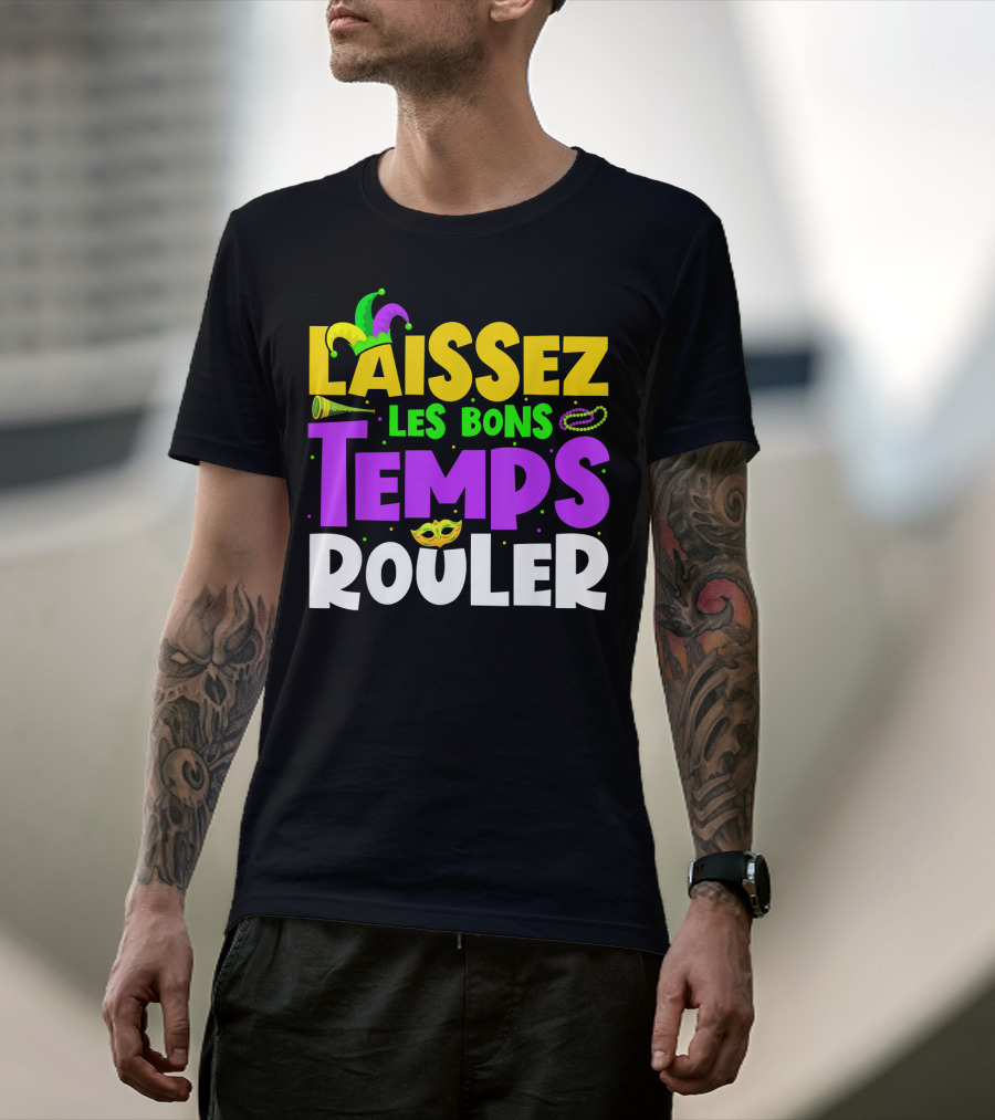 Laissez Les Bons Temps Rouler Mardi Gras New Orleans Party Beads Mask T-Shirt