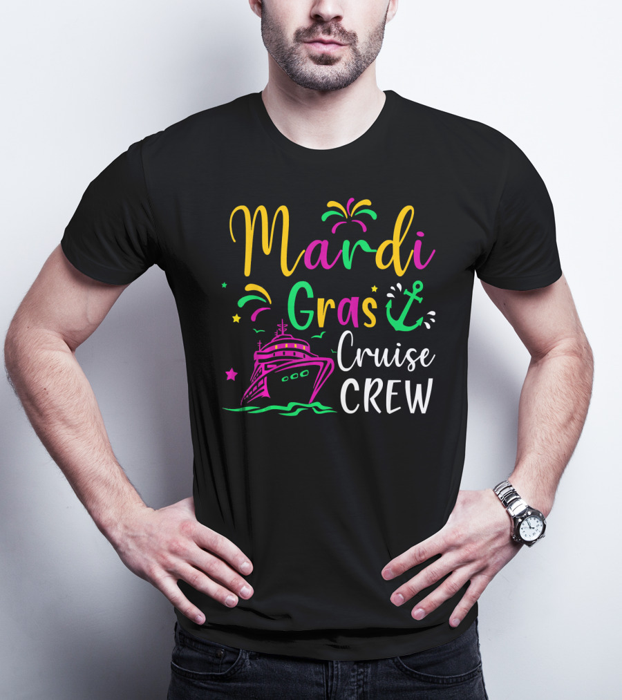 Mardi Gras Cruise Crew Funny Anchor Fireworks Ship T-Shirt