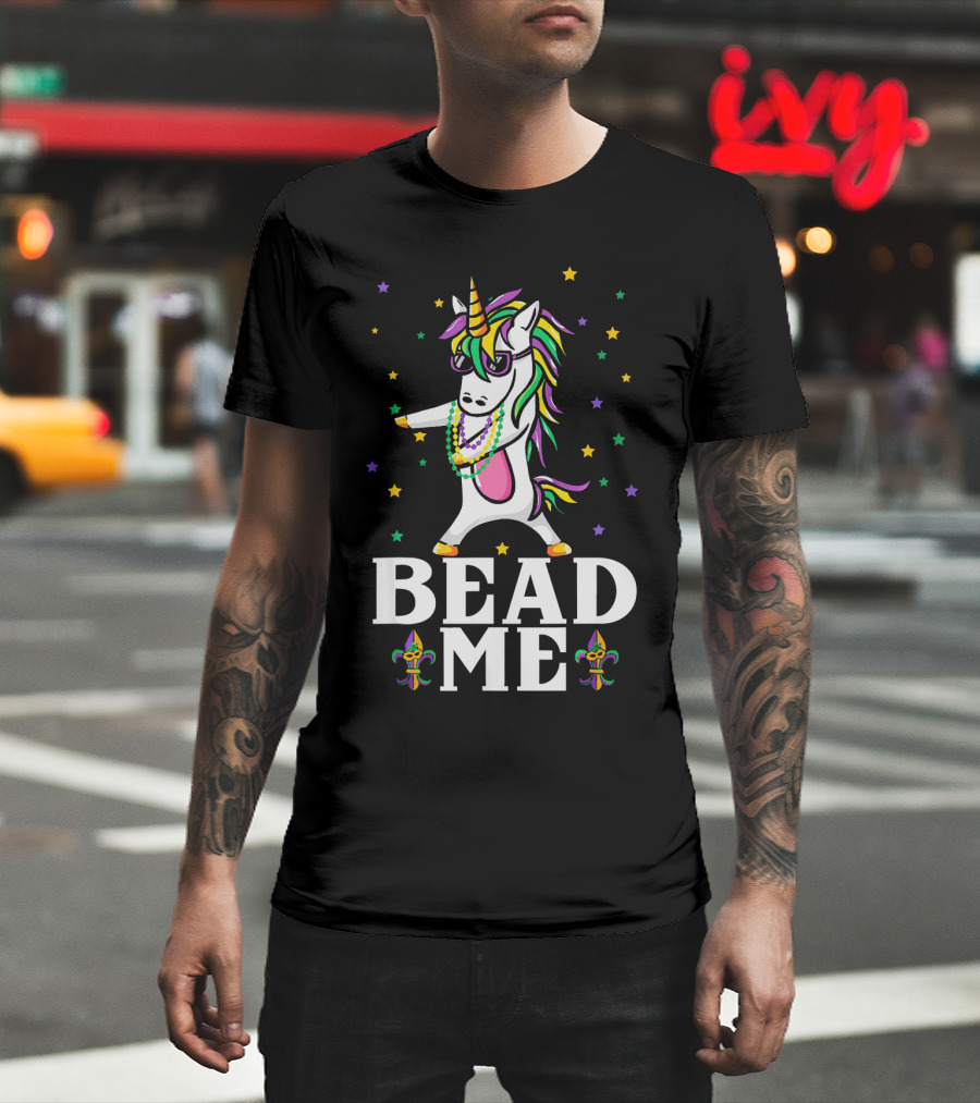 Mardi Gras Unicorn Dabbing Bead Me Stars And Fleur-de-Lis T-Shirt