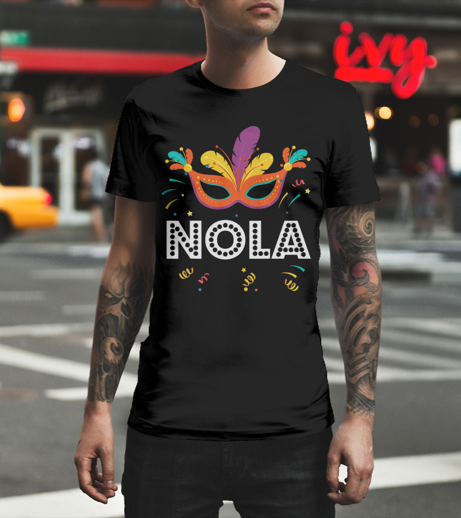 NOLA Mardi Gras Colorful Mask And Confetti T-Shirt