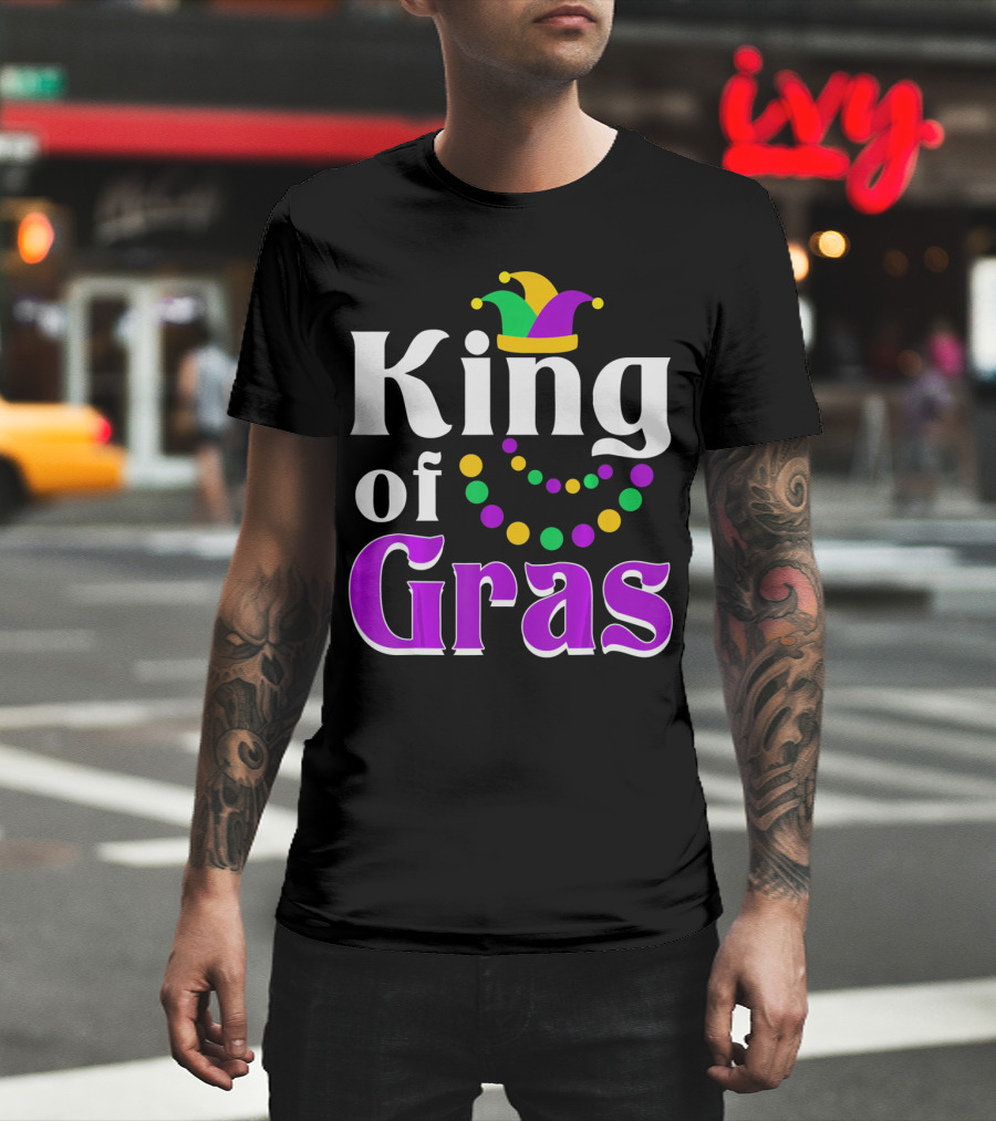 King Of Gras Funny Mardi Gras Couples Co Jokester Hat And Beads T-Shirt