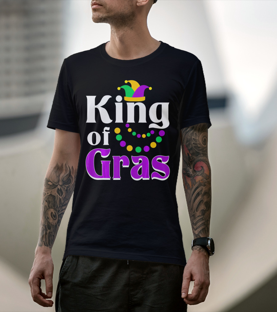 King Of Gras Funny Mardi Gras Couples Co Jokester Hat And Beads T-Shirt