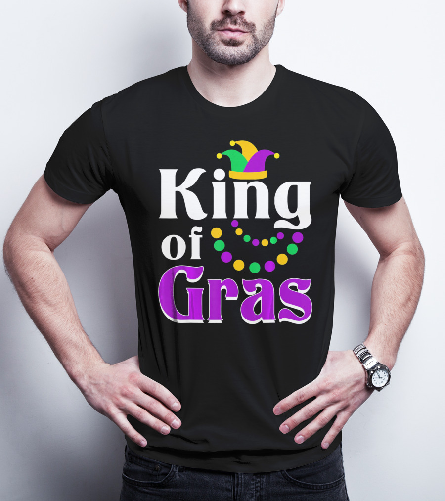 King Of Gras Funny Mardi Gras Couples Co Jokester Hat And Beads T-Shirt
