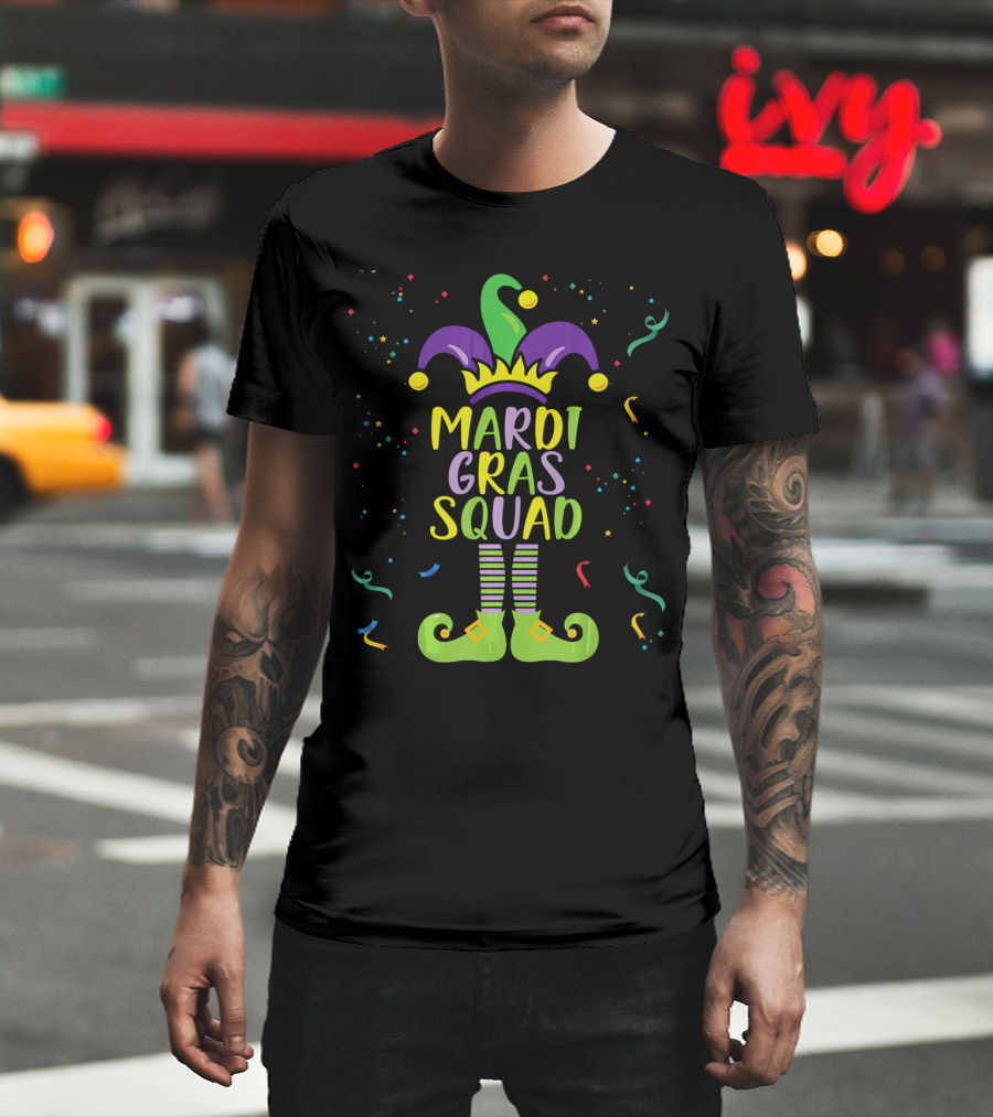 Mardi Gras Squad Costume Jester Hat And Shoes T-Shirt