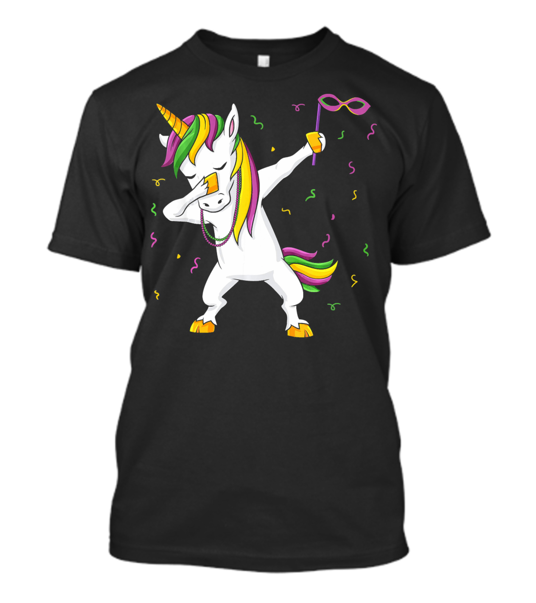 Dabbing Unicorn Mardi Gras Mask Colorful Fun Girls T-Shirt