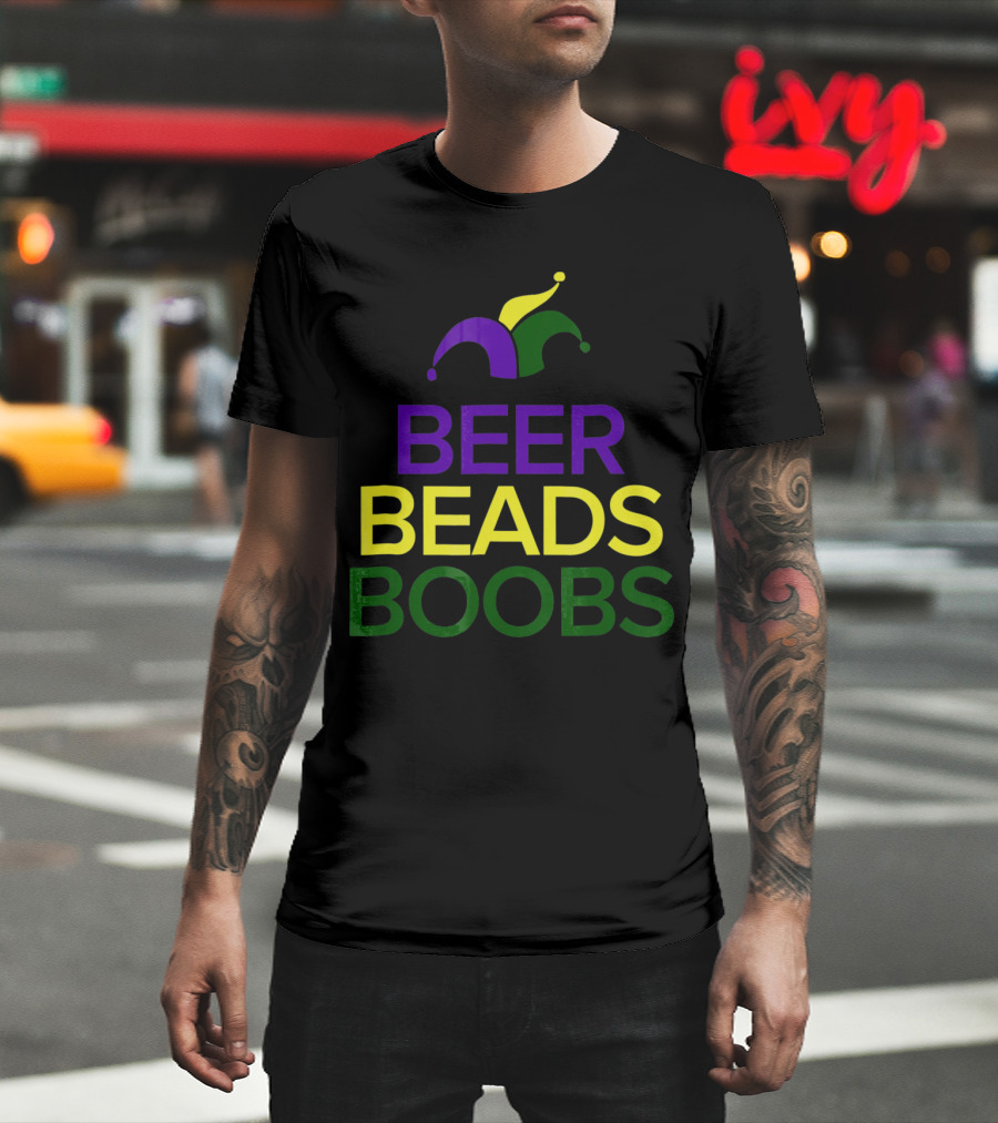BEER BEADS BOOBS MARDI GRAS JESTER HAT T-Shirt