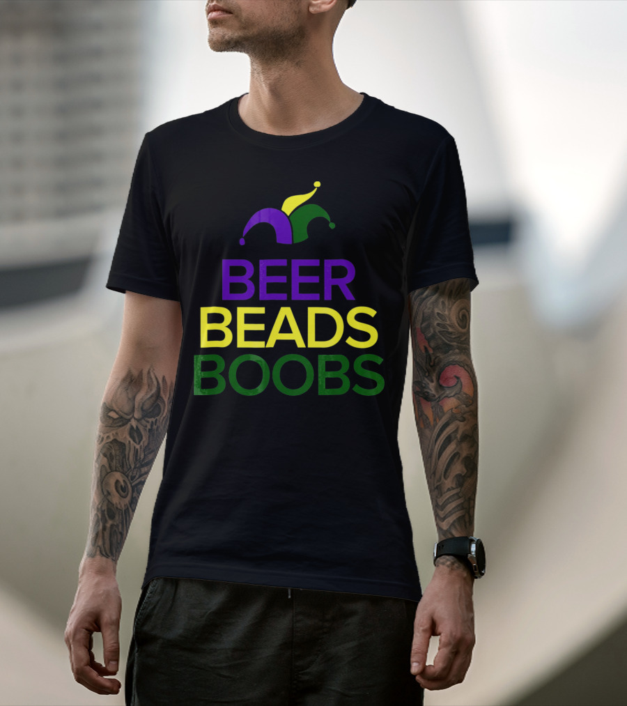 BEER BEADS BOOBS MARDI GRAS JESTER HAT T-Shirt
