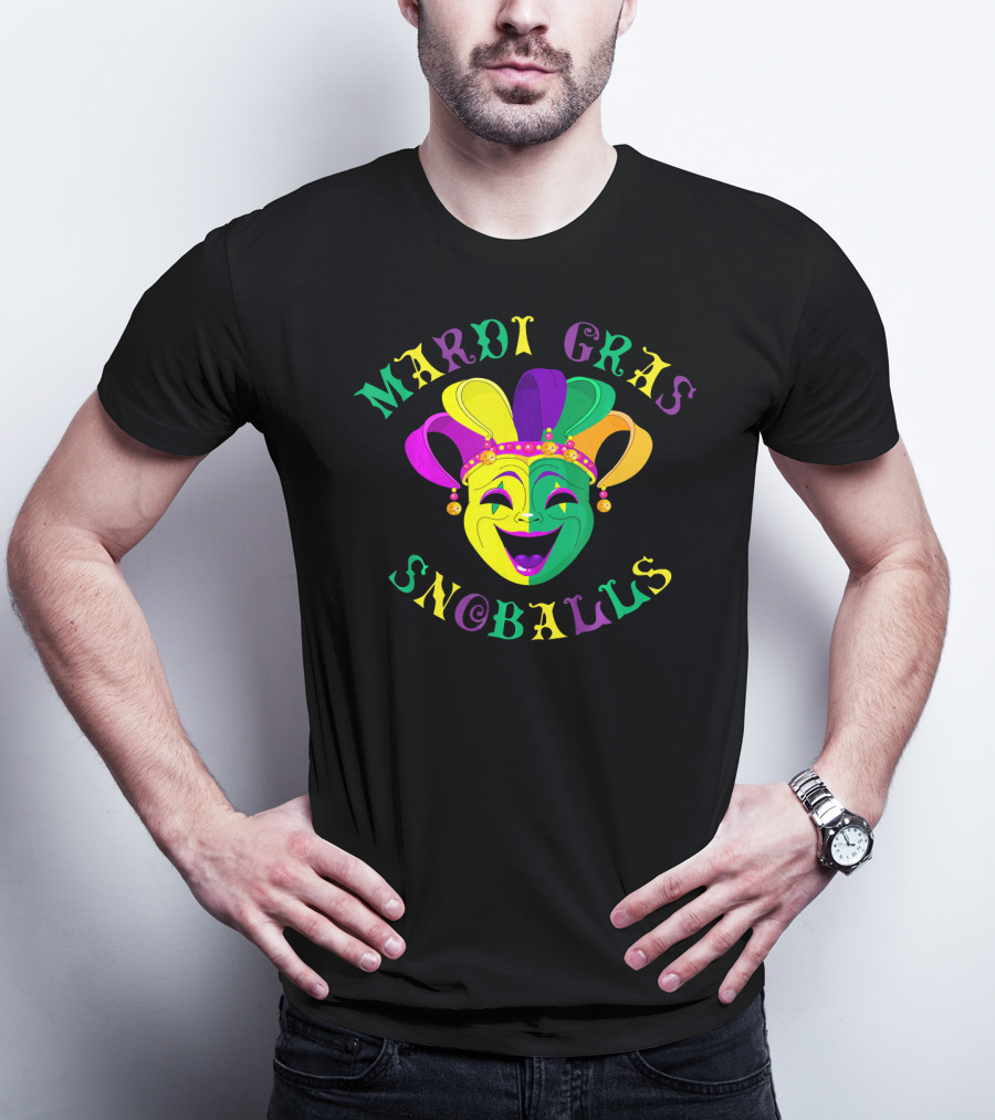 Mardi Gras Snoballs Jester Mask Party Vibes T-Shirt