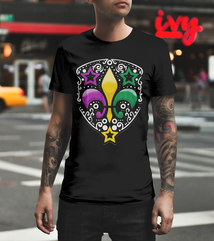 Mardi Gras Fleur De Lis Colorful Stars Lily T-Shirt
