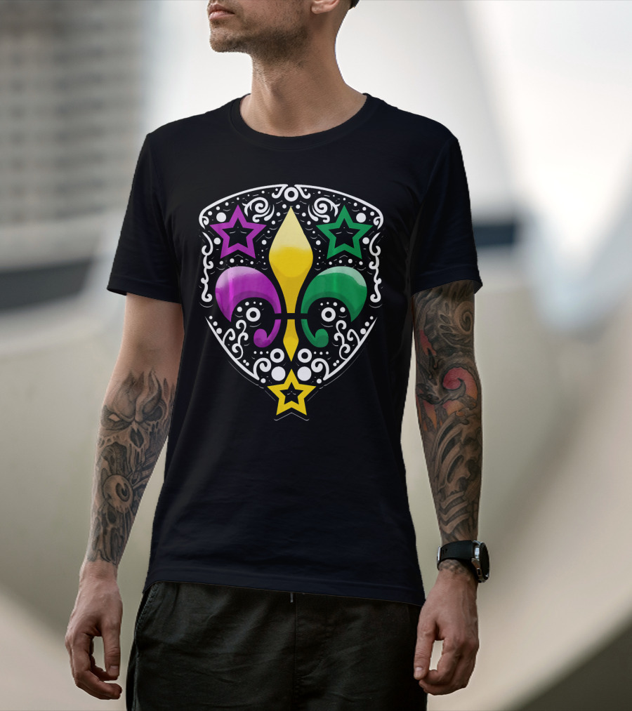 Mardi Gras Fleur De Lis Colorful Stars Lily T-Shirt