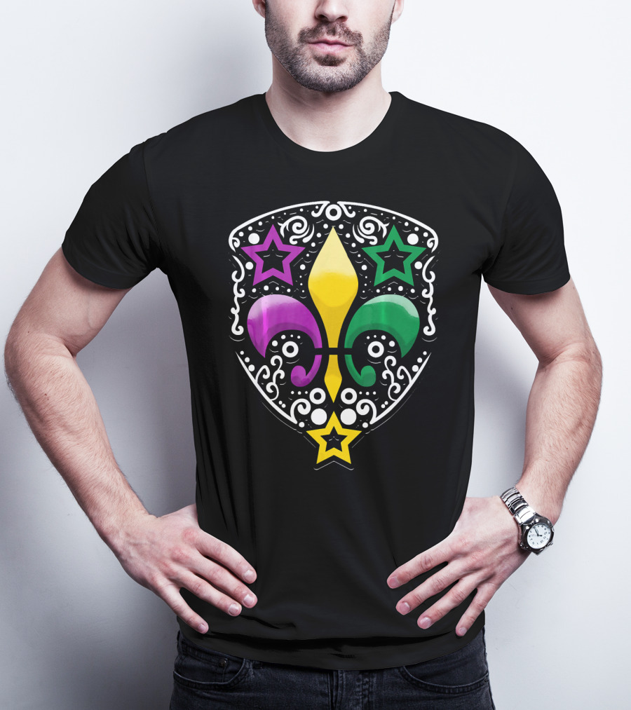 Mardi Gras Fleur De Lis Colorful Stars Lily T-Shirt