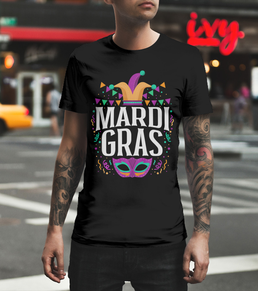 Mardi Gras Jester Hat And Party Mask T-Shirt