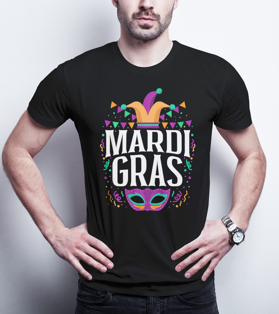 Mardi Gras Jester Hat And Party Mask T-Shirt