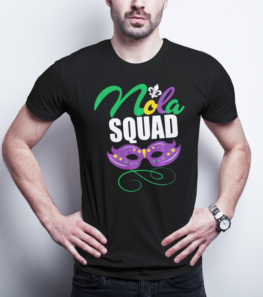 Nola Squad Mardi Gras New Orleans Purple Mask Fleur-de-Lis T-Shirt