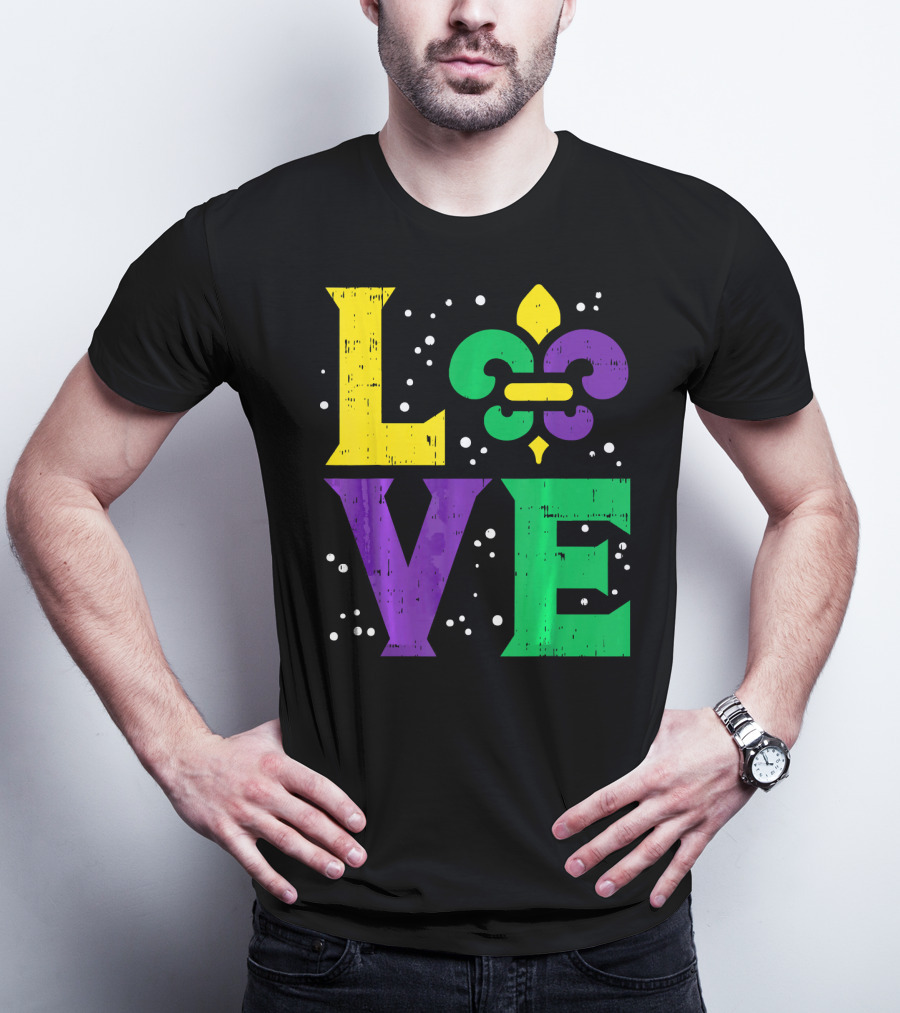 Love Jester Hat Funny Mardi Gras Carnival Fleur-de-Lis T-Shirt