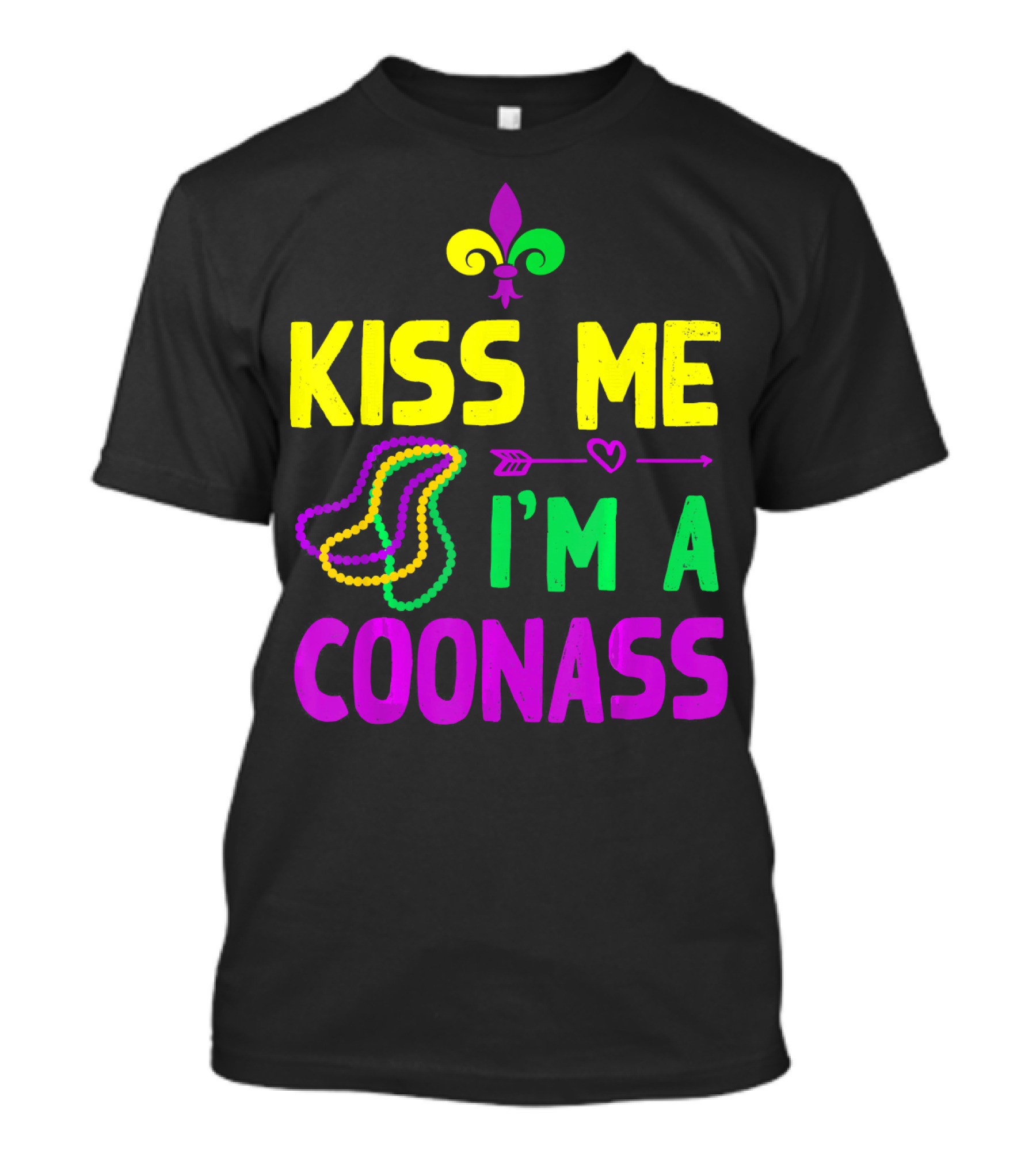 Kiss Me I'm A Coonass Mardi Gras Fleur-de-Lis Beads T-Shirt
