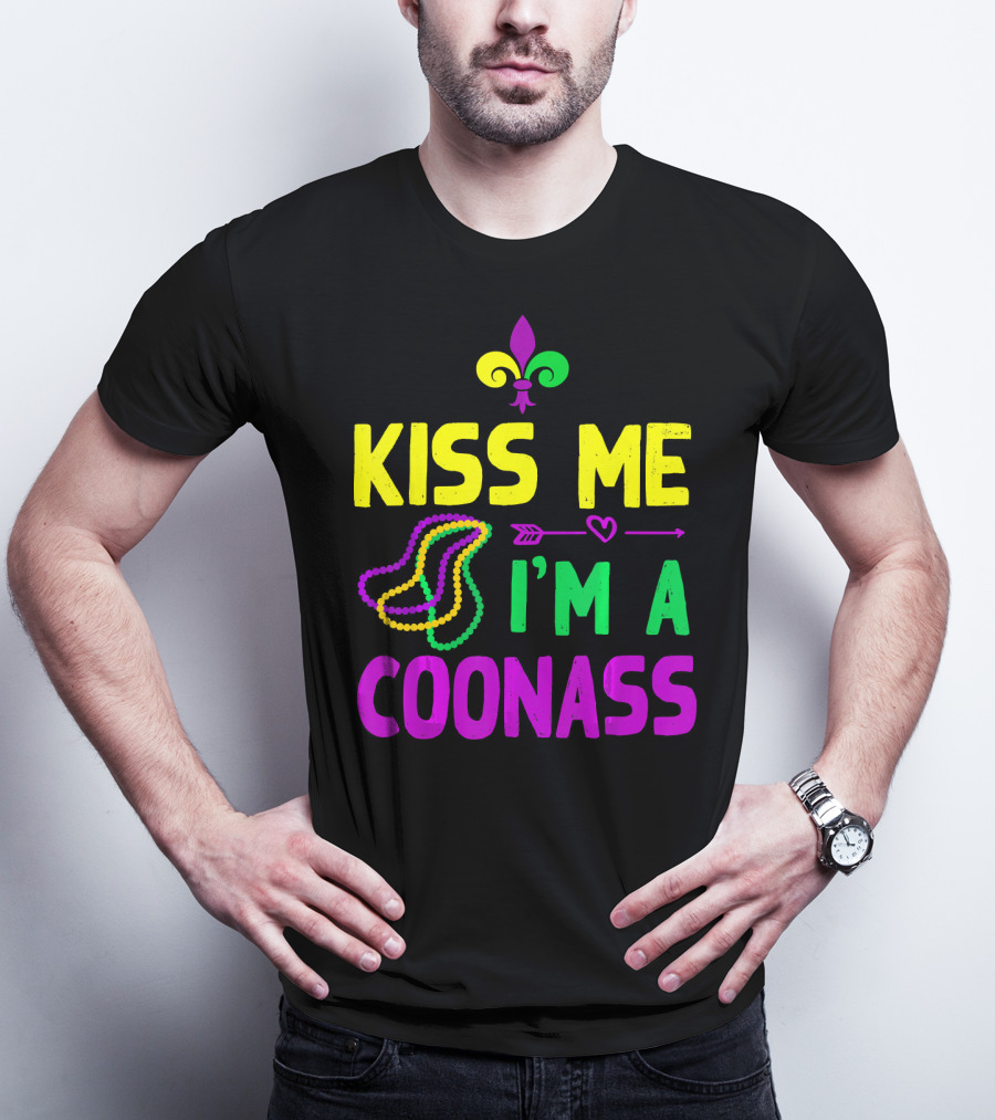 Kiss Me I'm A Coonass Mardi Gras Fleur-de-Lis Beads T-Shirt