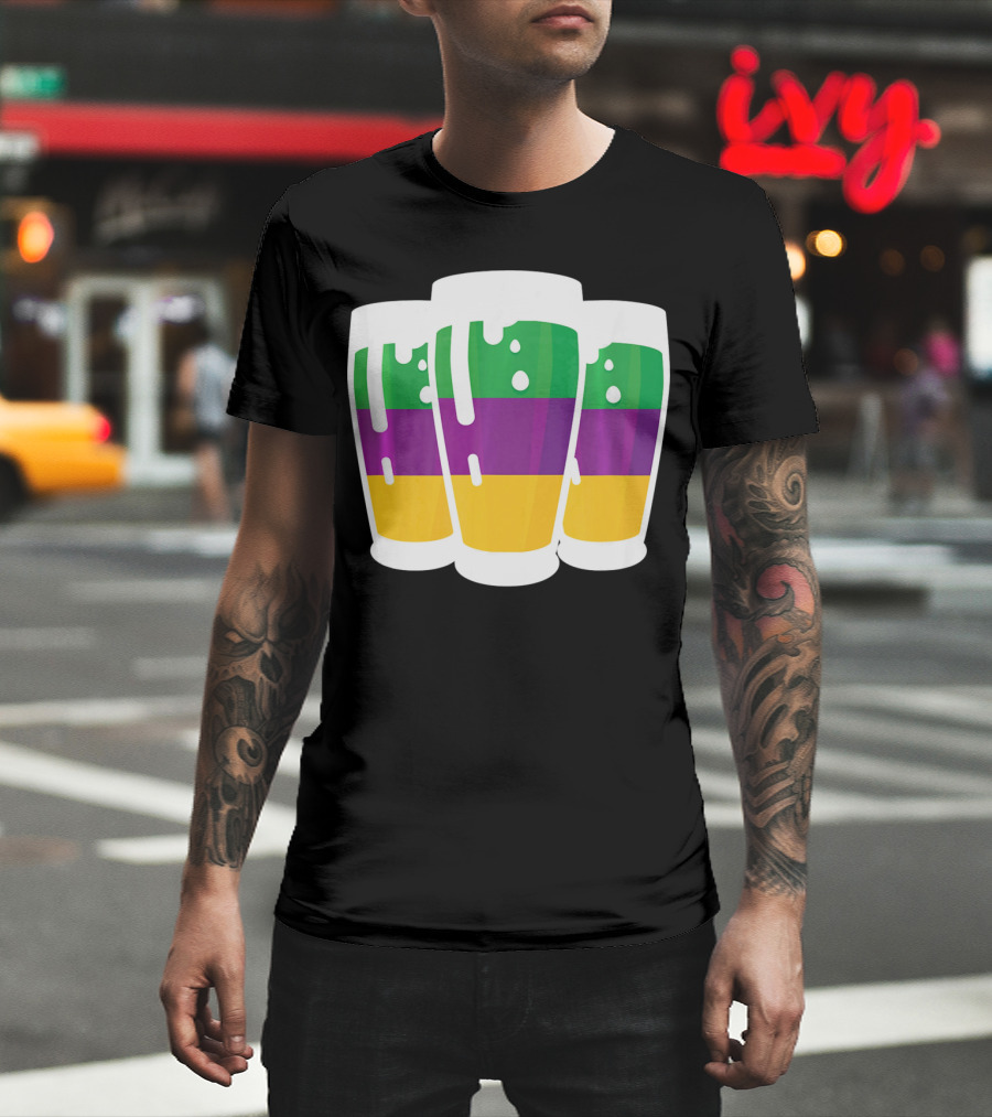 Mardi Gras Beer Funny Mardi Gras Party Carnival Colors T-Shirt