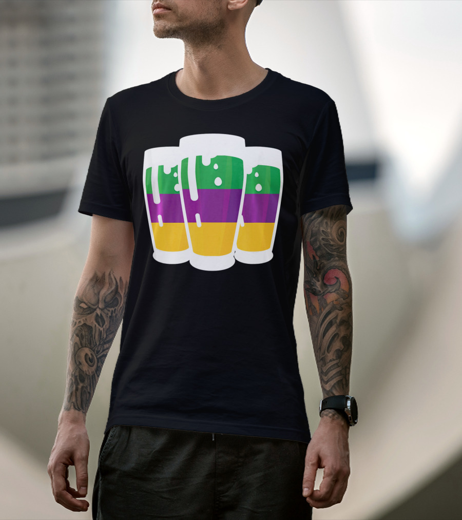 Mardi Gras Beer Funny Mardi Gras Party Carnival Colors T-Shirt