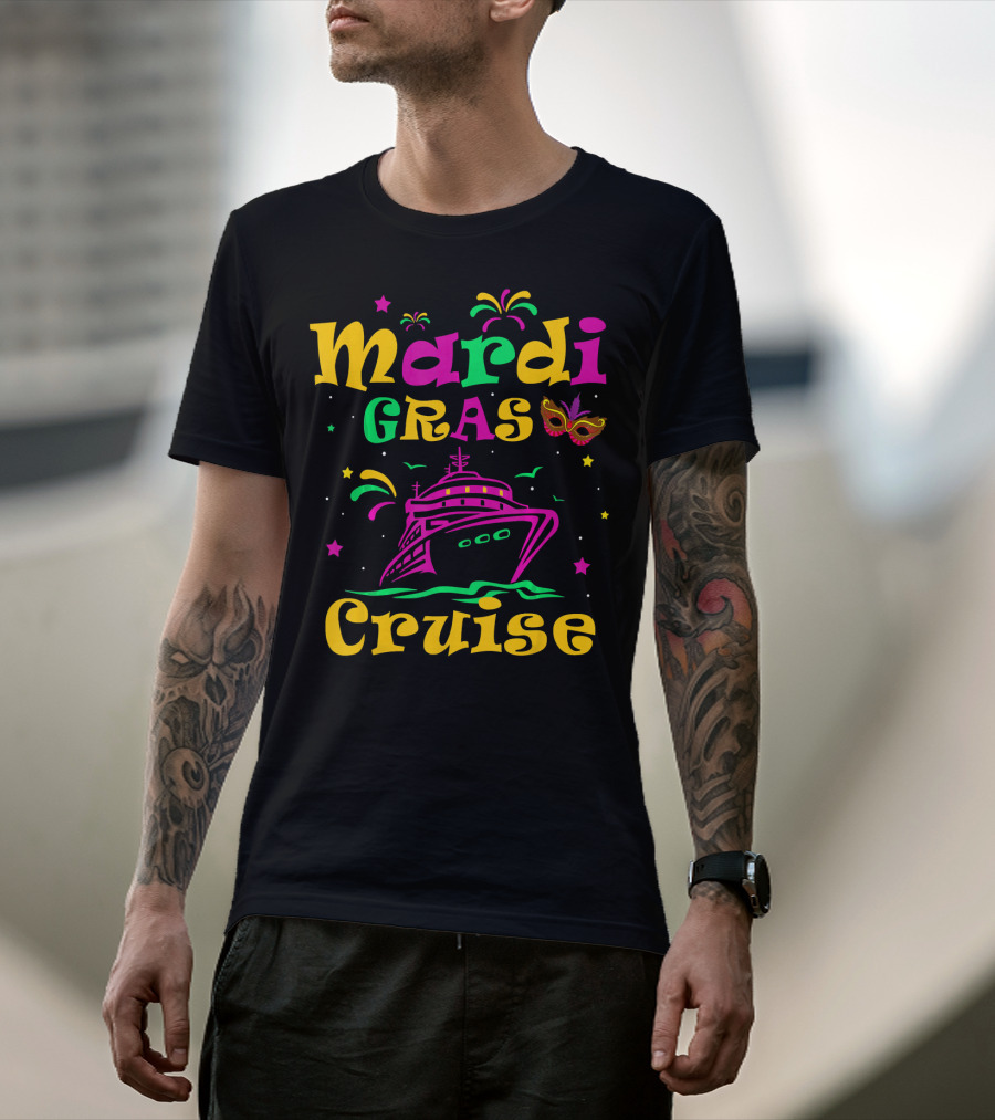 Mardi Gras Cruise Ship Mask Fireworks Vacation T-Shirt