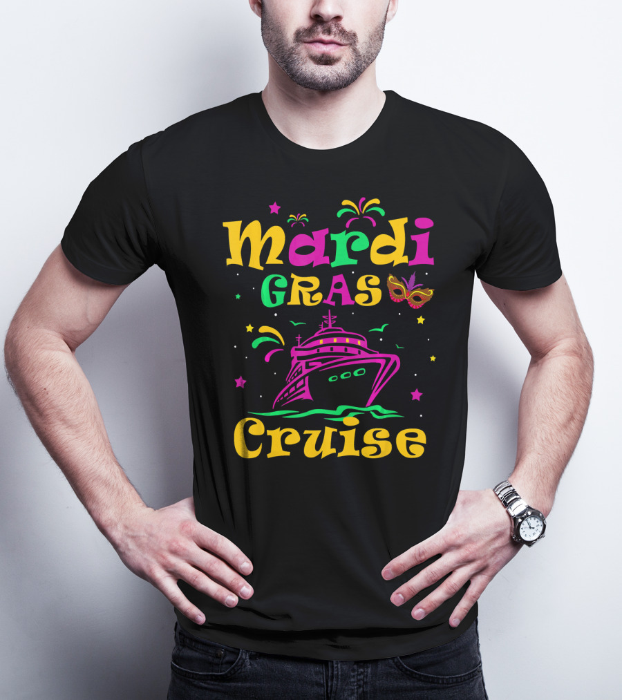 Mardi Gras Cruise Ship Mask Fireworks Vacation T-Shirt