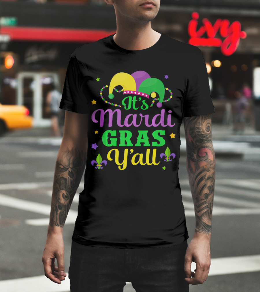 It's Mardi Gras Y'all Jester Hat Fleur-de-lis Stars T-Shirt