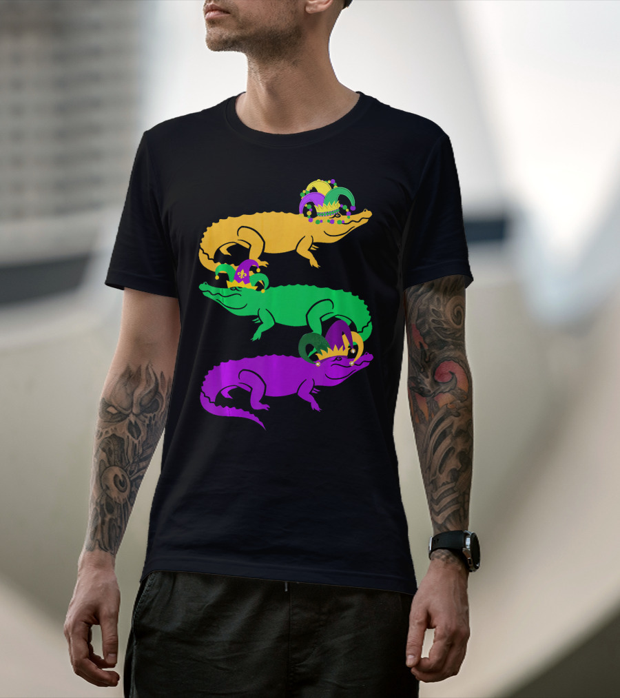 Cute Three Alligator Jesters Mardi Gras Beads T-Shirt