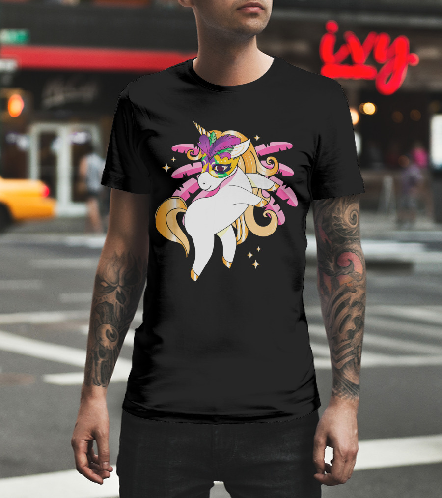 Mardi Gras Unicorn New Orleans LA Party Masked T-Shirt