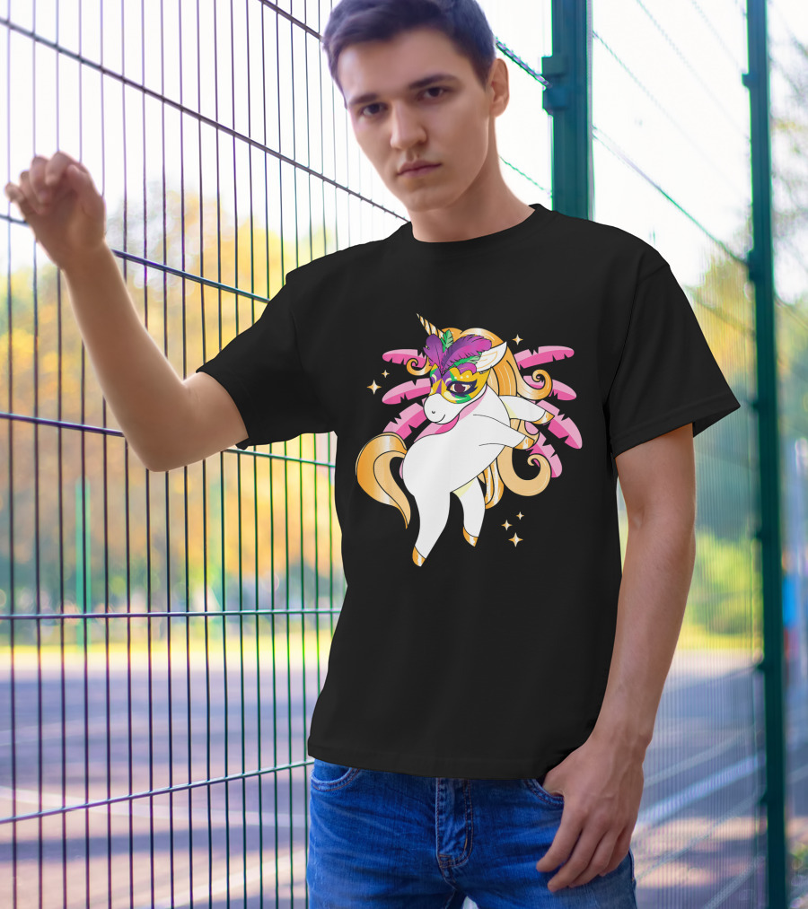 Mardi Gras Unicorn New Orleans LA Party Masked T-Shirt