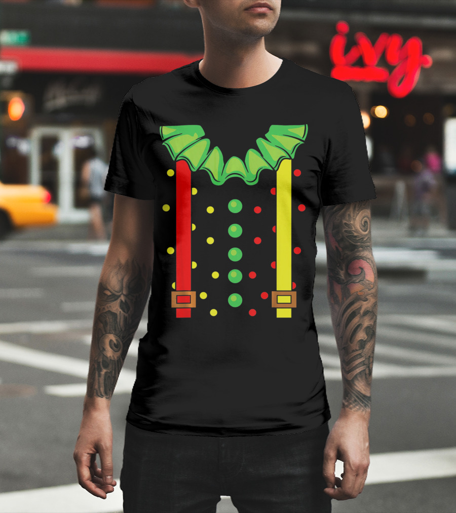 Funny Red And Yellow Suspenders With Green Jester Collar Clown T-Shirt