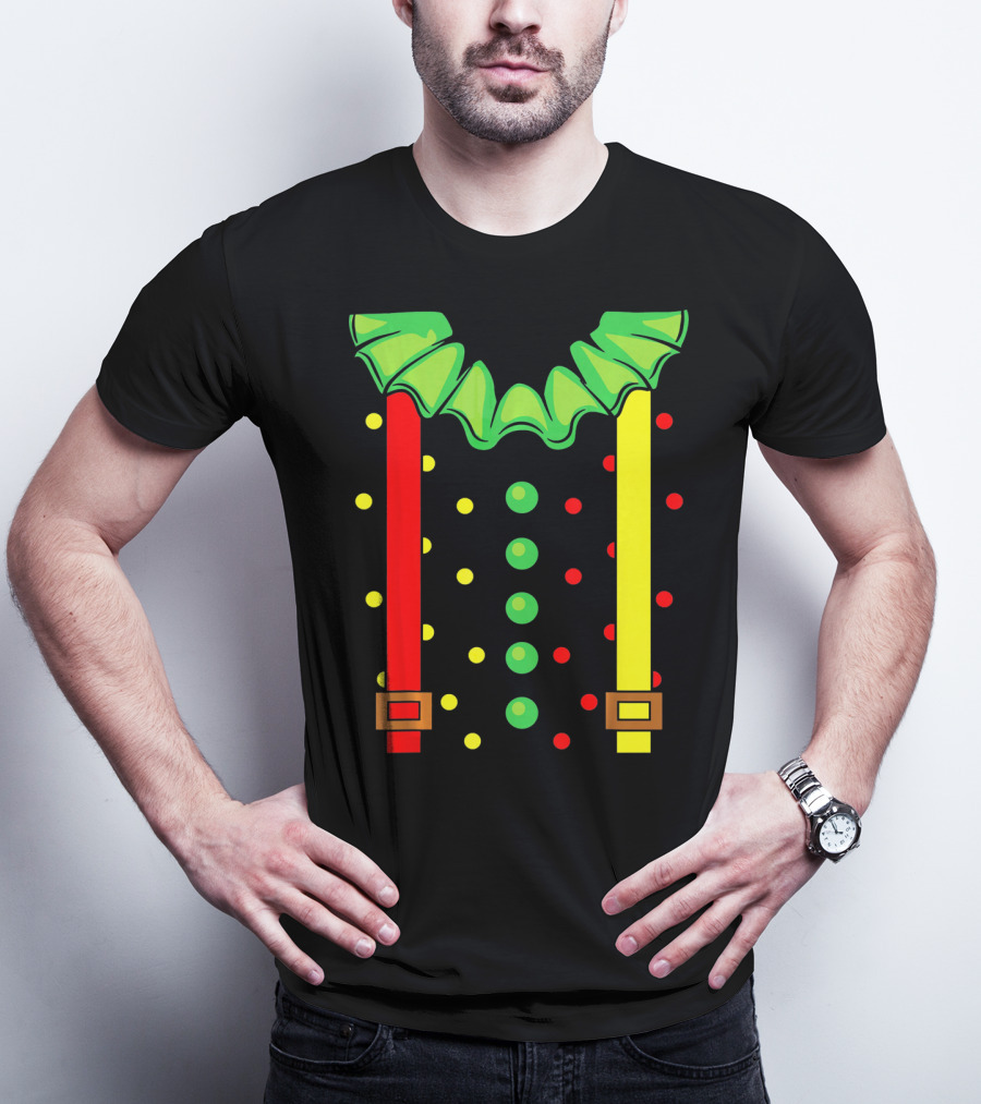 Funny Red And Yellow Suspenders With Green Jester Collar Clown T-Shirt