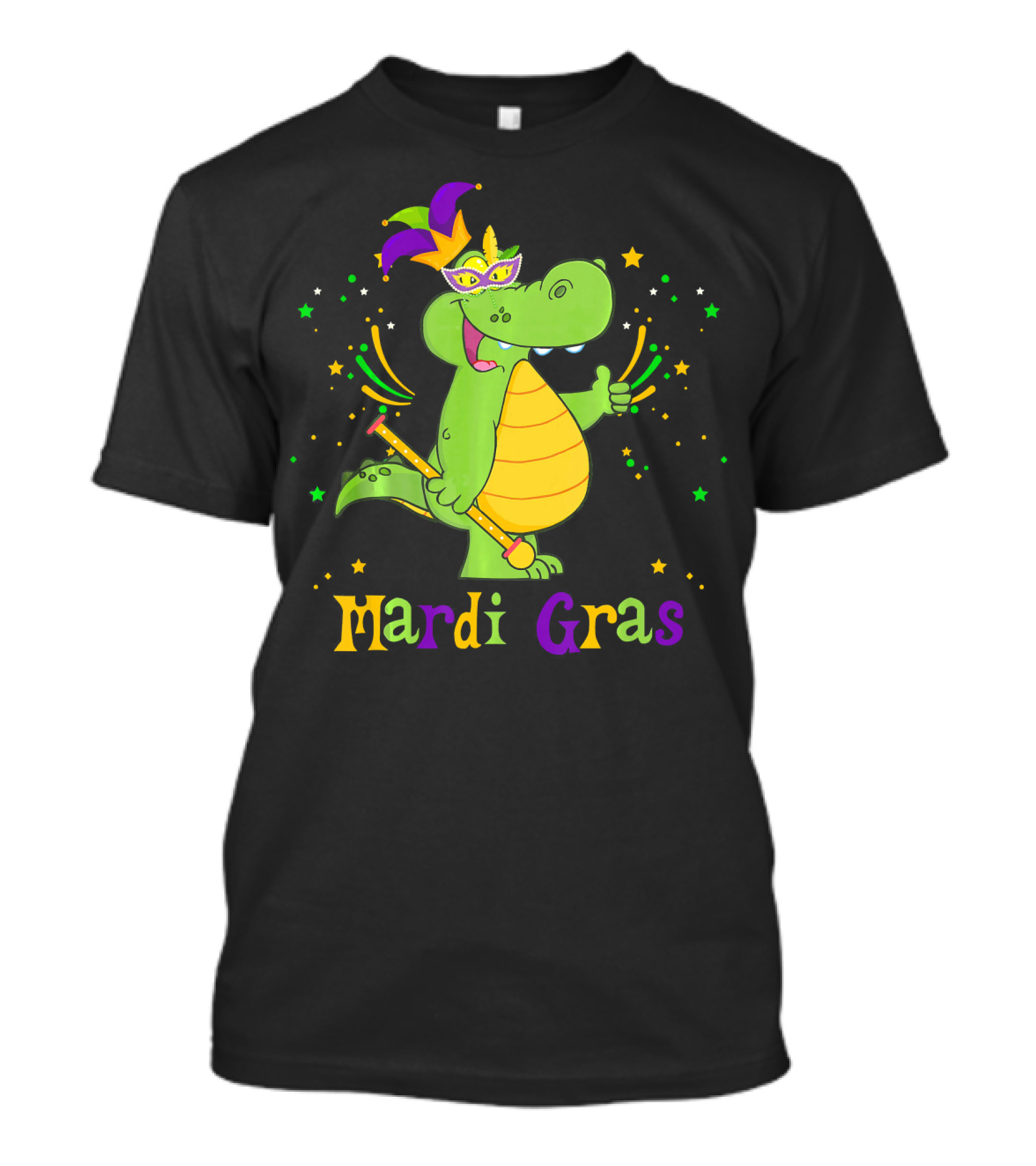 Mardi Gras Alligator With Mask And Star Accents T-Shirt