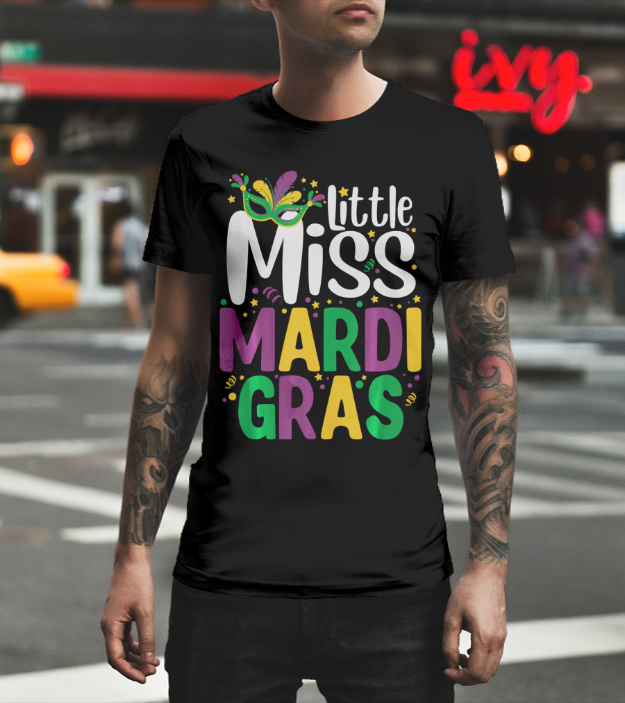 Little Miss Mardi Gras Mask And Celebration Colors T-Shirt