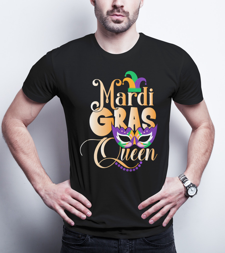 Mardi Gras Queen New Orleans Mask Beads Festival T-Shirt