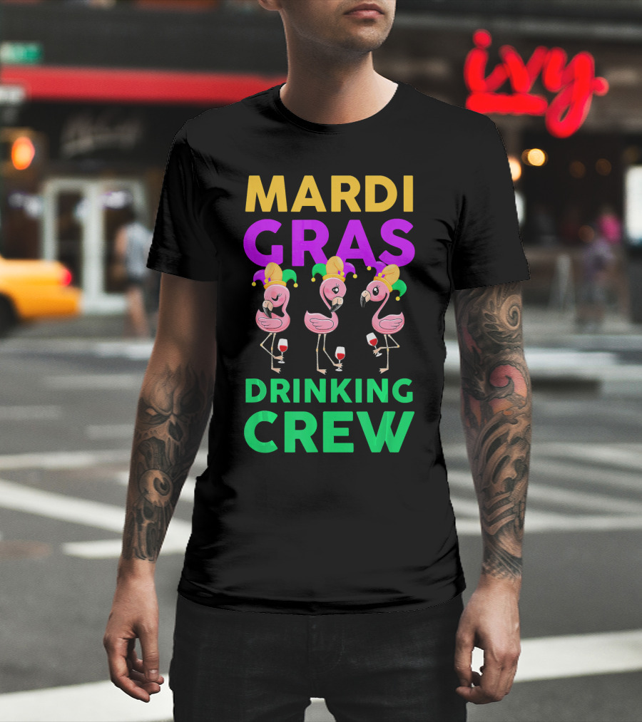 Mardi Gras Drinking Crew Flamingo Jester Party Fun T-Shirt