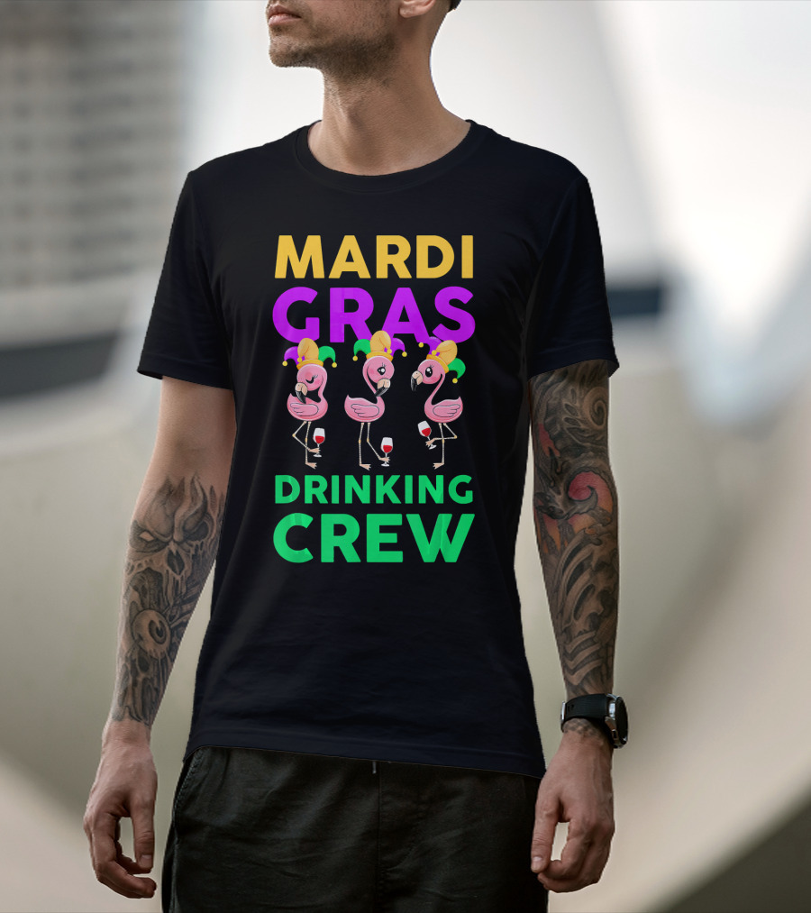 Mardi Gras Drinking Crew Flamingo Jester Party Fun T-Shirt