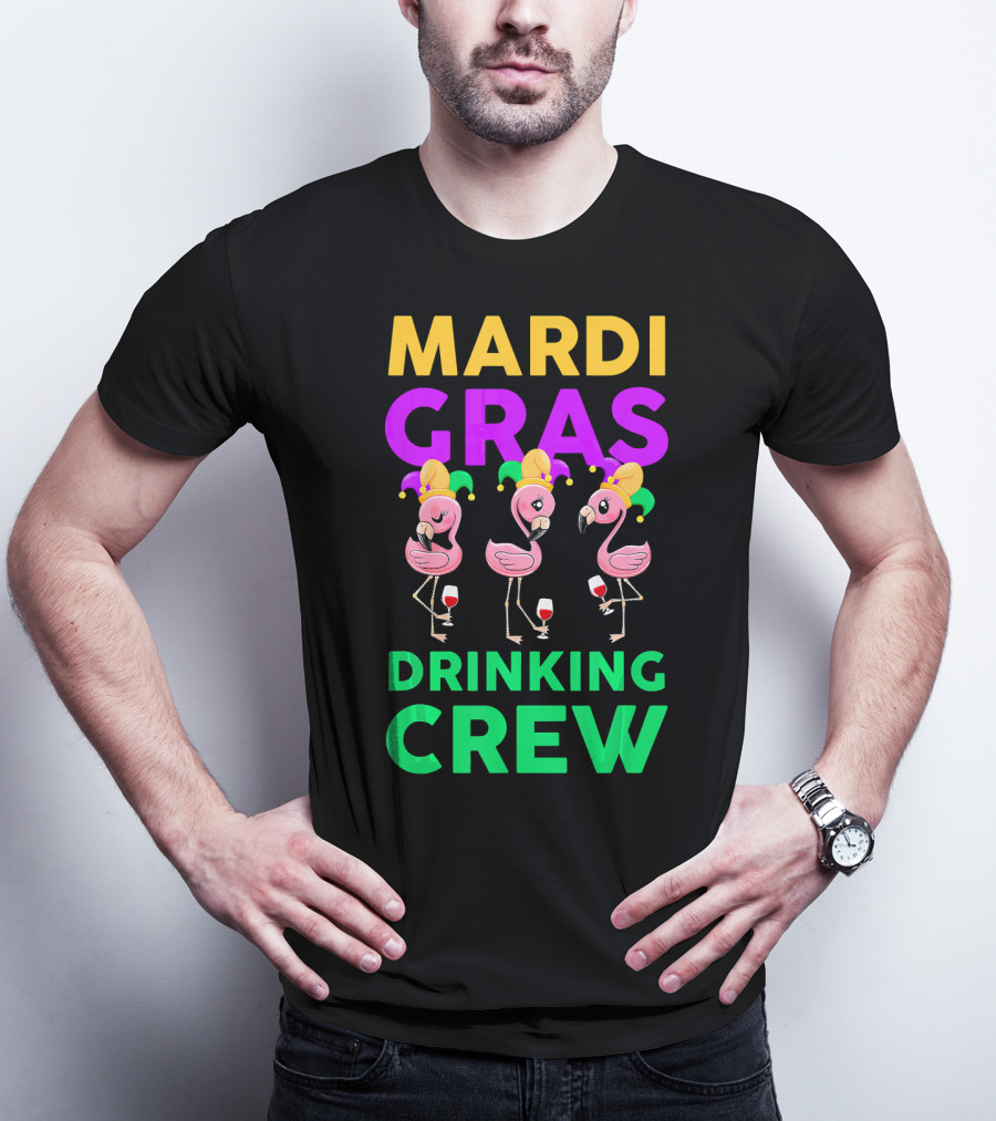Mardi Gras Drinking Crew Flamingo Jester Party Fun T-Shirt