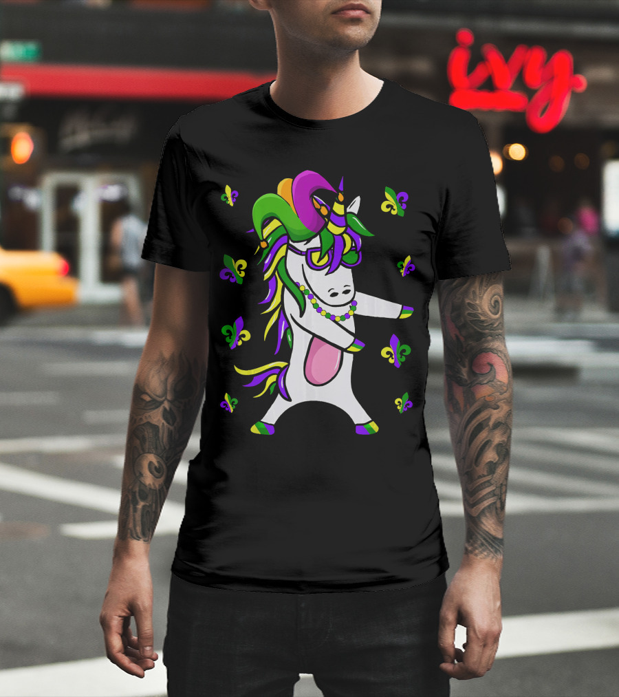 Flossing Unicorn Mardi Gras Floss Fleur De Lis Party T-Shirt