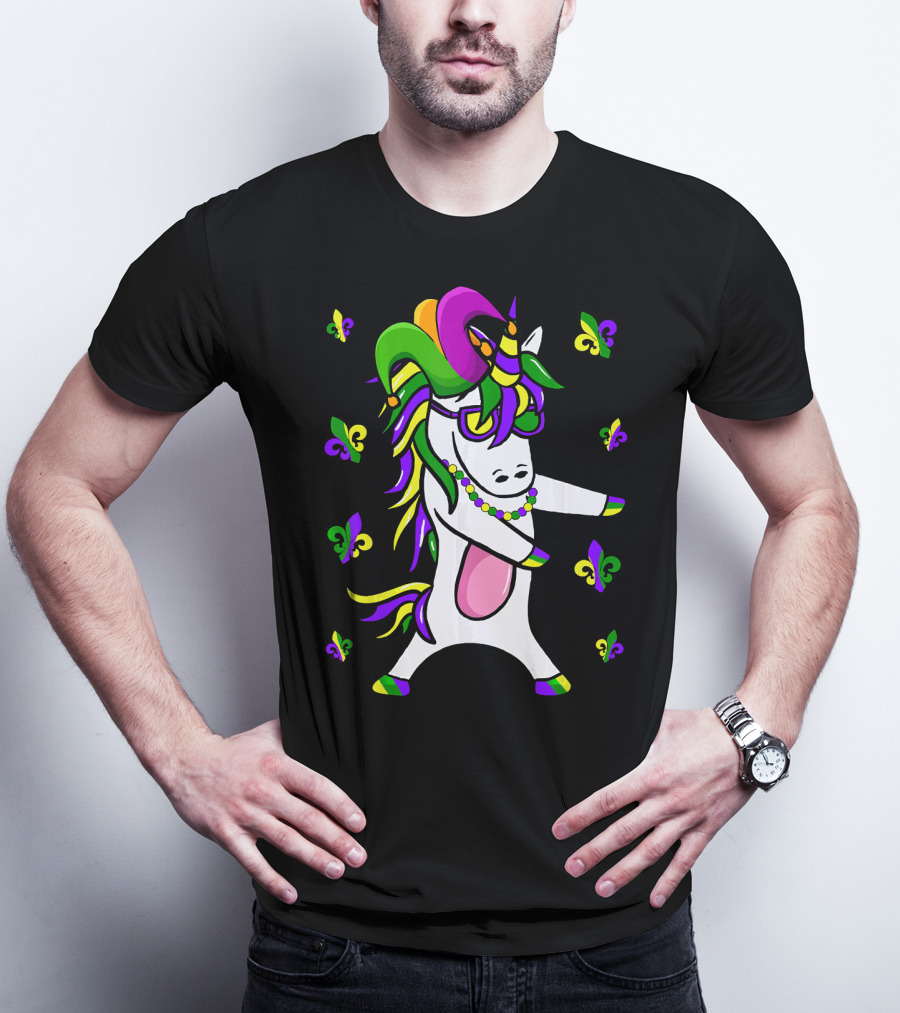 Flossing Unicorn Mardi Gras Floss Fleur De Lis Party T-Shirt