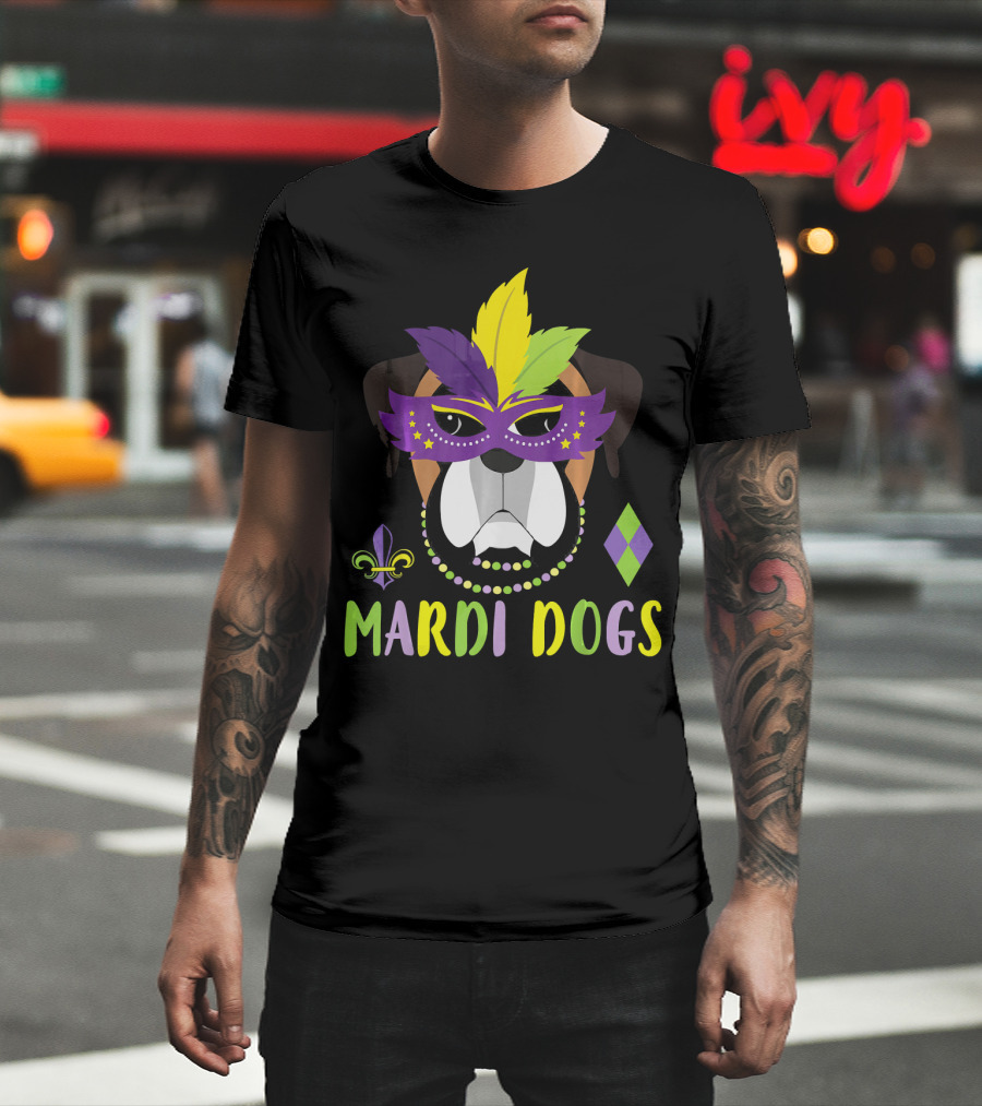 Boxer Dog Mardi Gras Mask Beads Mardi Dogs Fleur-de-Lis T-Shirt