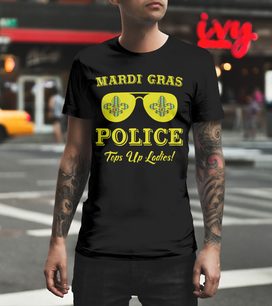 Mardi Gras Police Tops Up Ladies Sunglasses Fleur-de-Lis T-Shirt