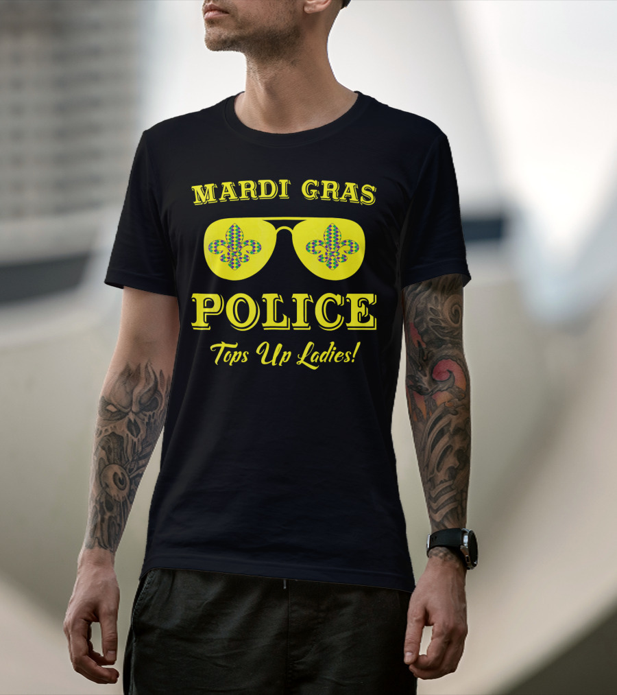 Mardi Gras Police Tops Up Ladies Sunglasses Fleur-de-Lis T-Shirt