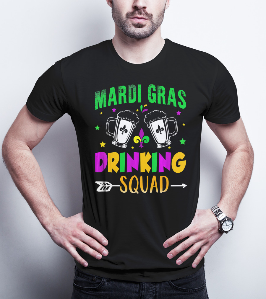 Mardi Gras Drinking Squad Beer Mug Fleur De Lis Party T-Shirt