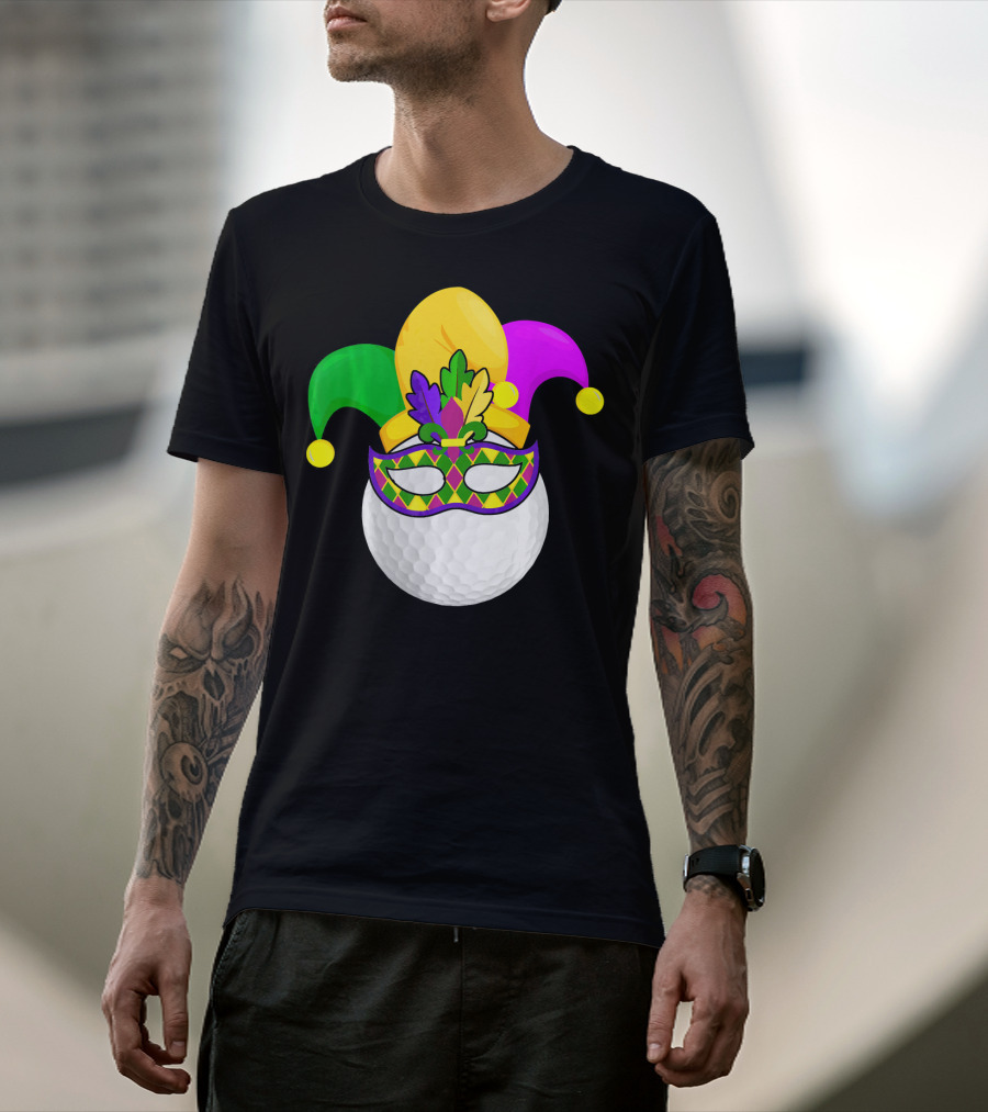 Golf Ball Mardi Gras Jester Hat Carnival Mask T-Shirt