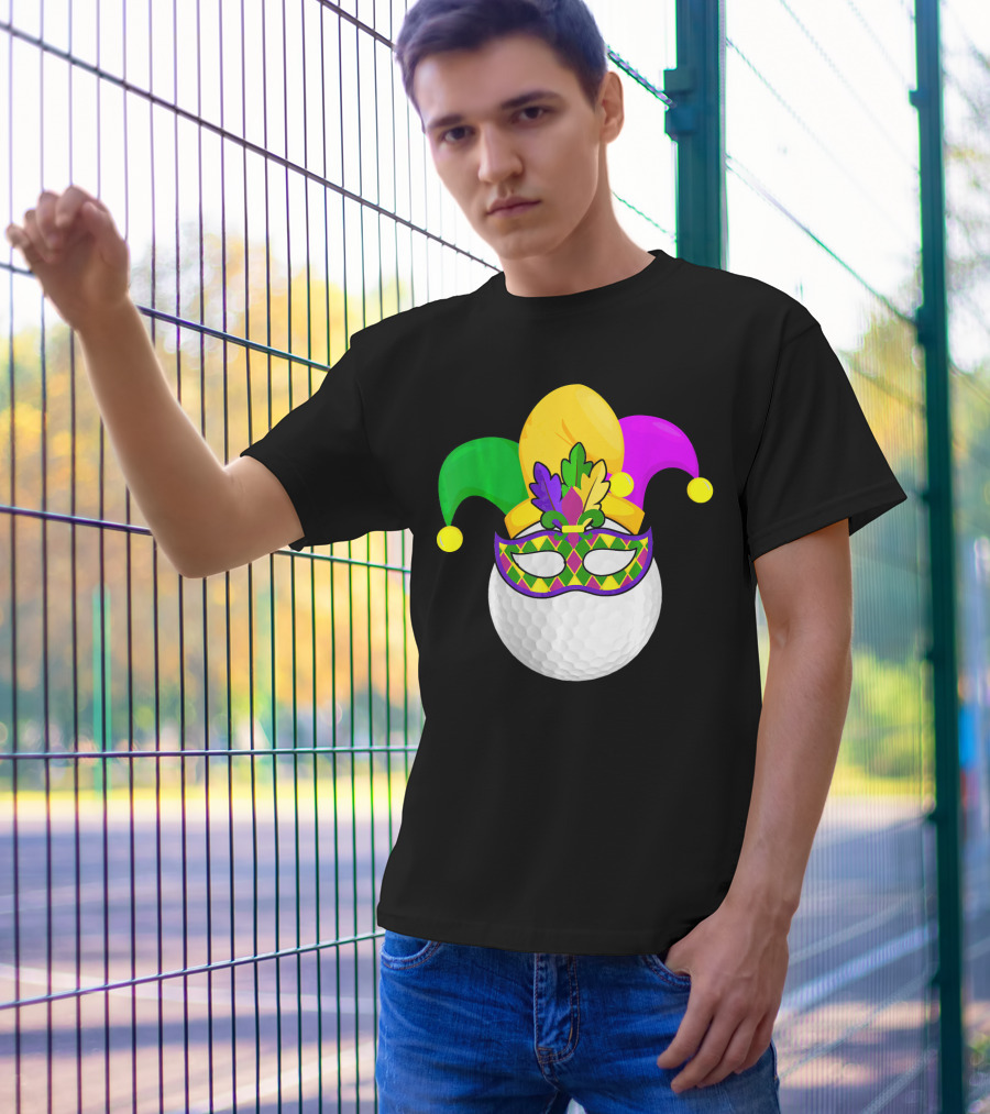 Golf Ball Mardi Gras Jester Hat Carnival Mask T-Shirt