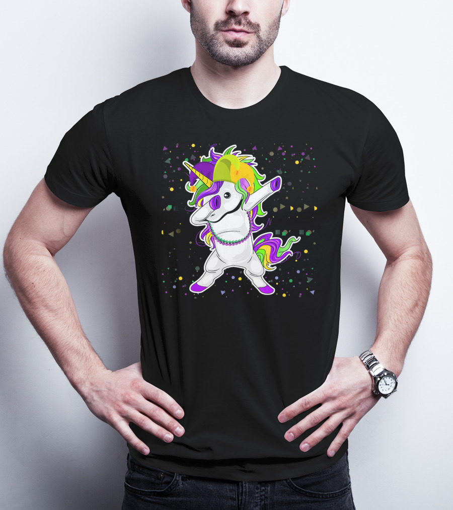 Mardi Gras Unicorn Party Mask Floss Dance T-Shirt