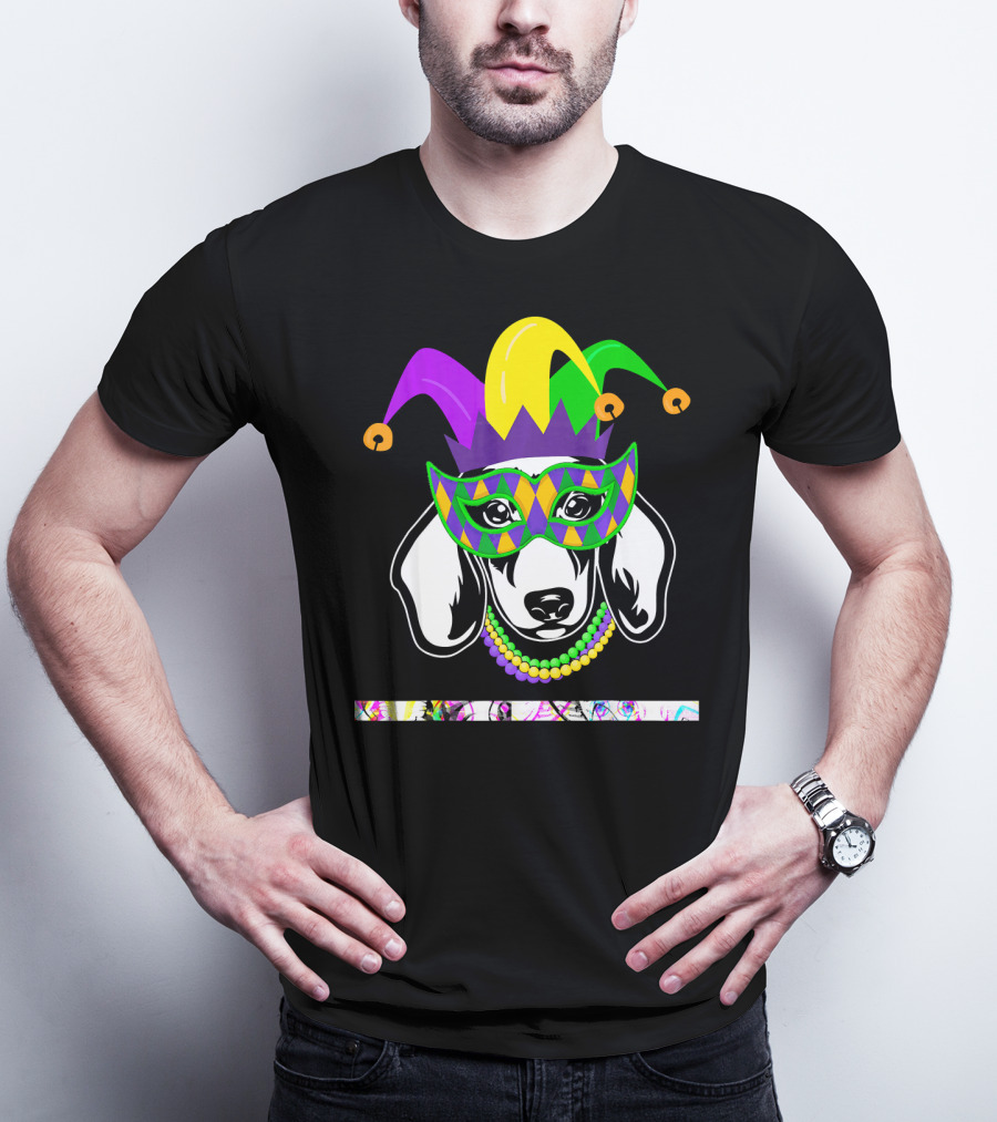 Mardi Gras Dachshund Jester Mask Beads Dogs Love T-Shirt